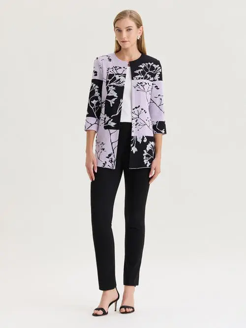 Misook Floral Colorblock Jacquard Knit Jacket