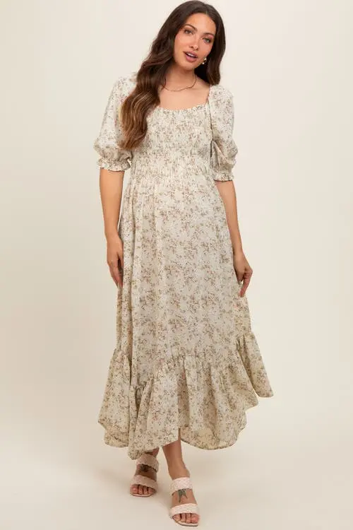 PINKBLUSH Smocked Handkerchief Hem Dress - Light Olive