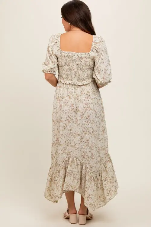 PINKBLUSH Smocked Handkerchief Hem Dress - Light Olive