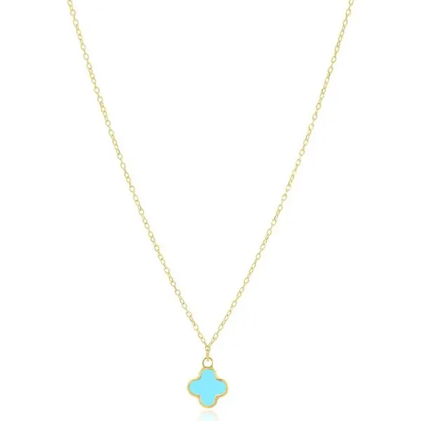 THE LOVERY FINE JEWELRY 14k Yellow Gold Clover Pendant Necklace - Turquoise