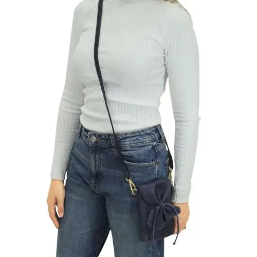 Carlos Falchi Cell Phone Lambskin Leather Shoulder Bag - Navy