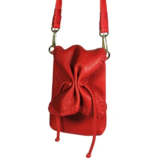 Carlos Falchi Cell Phone Lambskin Leather Shoulder Bag - Red