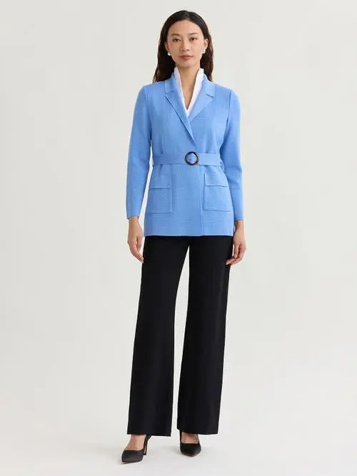Misook Belted Tonal Flat Knit Jacket
