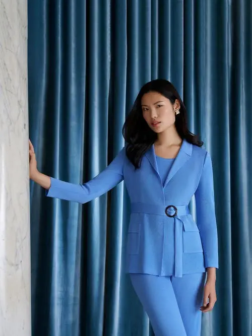 Misook Belted Tonal Flat Knit Jacket