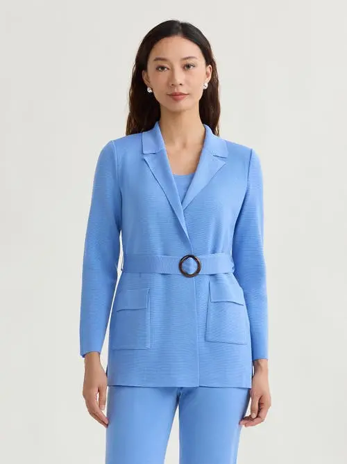 Misook Belted Tonal Flat Knit Jacket