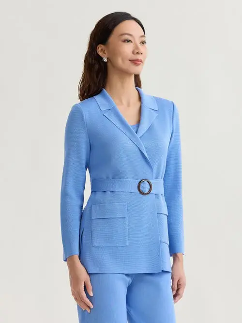 Misook Belted Tonal Flat Knit Jacket