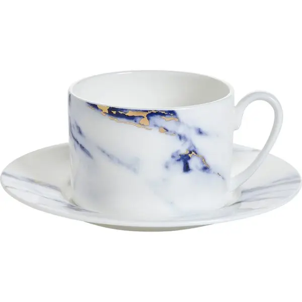 Prouna Marble Azure Tea Cup & Saucer - White