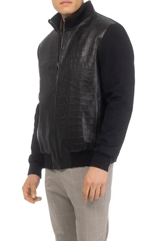 Gorski Jacket Crafted From Wool With Croco-embossed Leather Front - Black/black