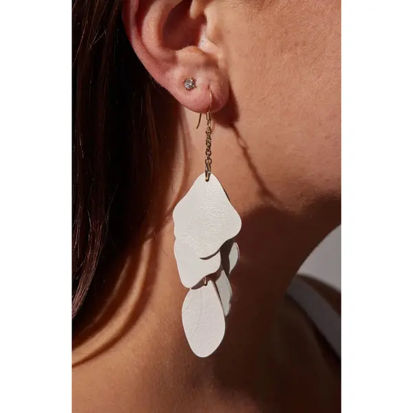NICKEL & SUEDE Florence Nappa Leather Statement Earrings - Cream/silver