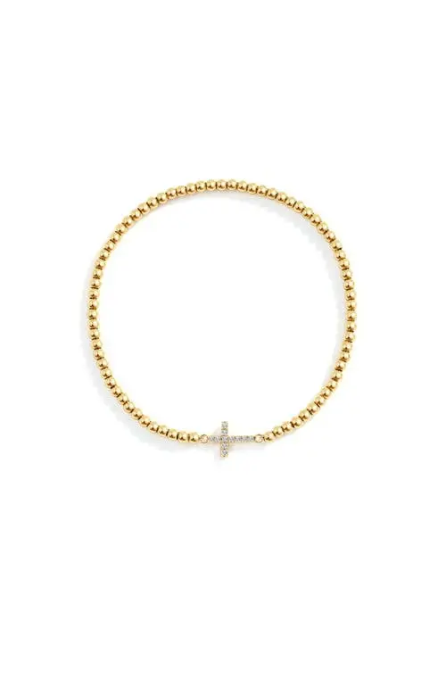 MINT & LILY Plated Beaded Cross Stretch Bracelet - Gold