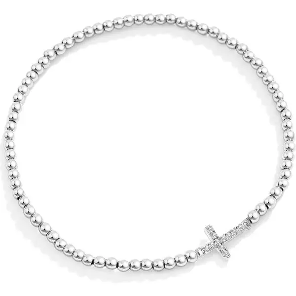 MINT & LILY Beaded Cross Stretch Bracelet - Silver