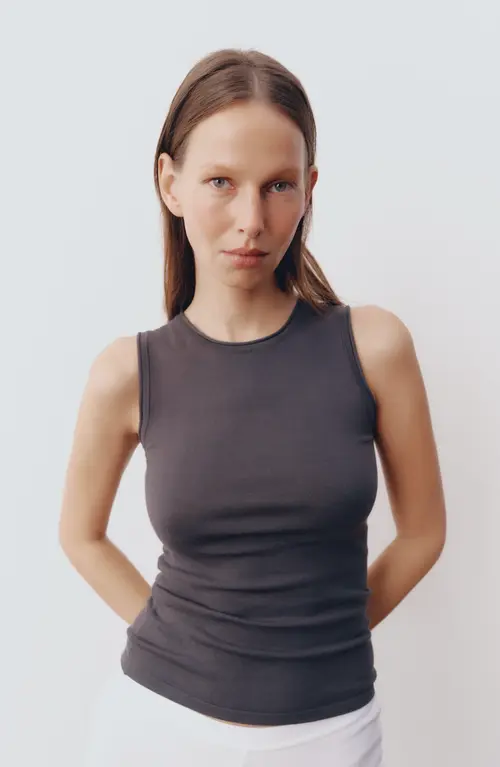 ALL MY LOVE Form Fitting Wool Tank Top - Charcoal