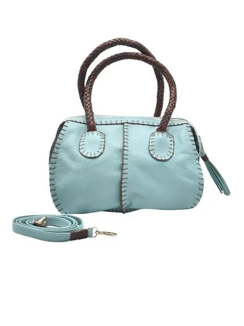 Carlos Falchi Mini Barrel Top Grain Leather Bag - Caribbean  Teal