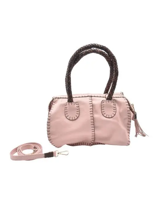 Carlos Falchi Mini Barrel Top Grain Leather Bag - Dusty Rose