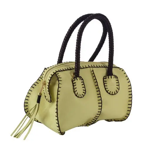 Carlos Falchi Mini Barrel Top Grain Leather Bag - Lemon