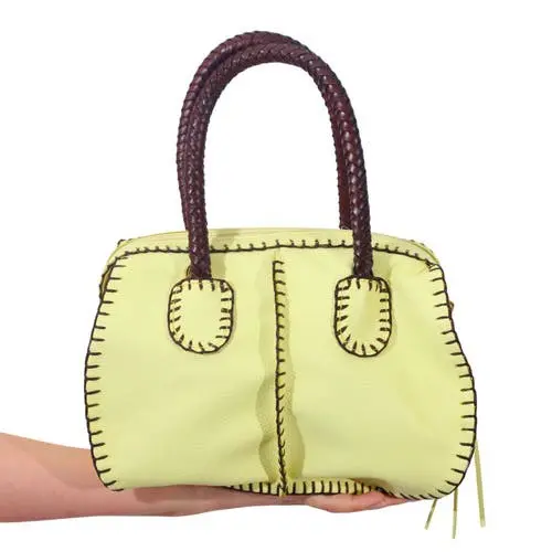 Carlos Falchi Mini Barrel Top Grain Leather Bag - Lemon