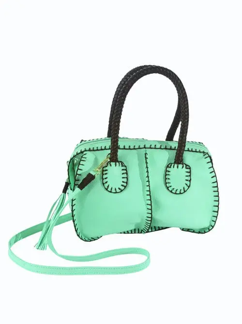 Carlos Falchi Mini Barrel Top Grain Leather Bag - Lime