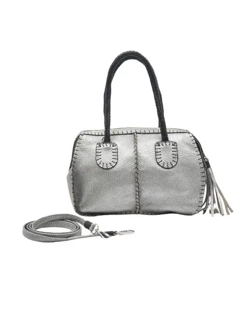Carlos Falchi Mini Barrel Top Grain Leather Bag - Roman Chrome