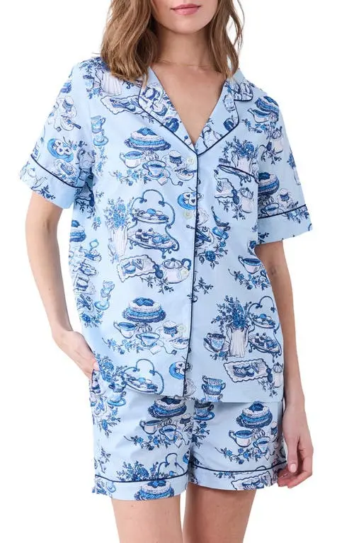 PRINTFRESH Short Organic Cotton Pajamas Set - Notting Hill Blue