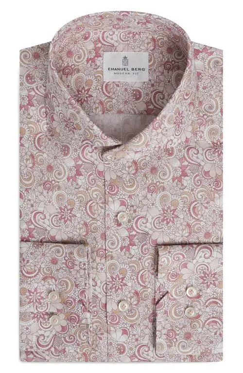 EMANUEL BERG Modern Fit Dobby Luxury Cotton Dress Shirt - Medium Pink
