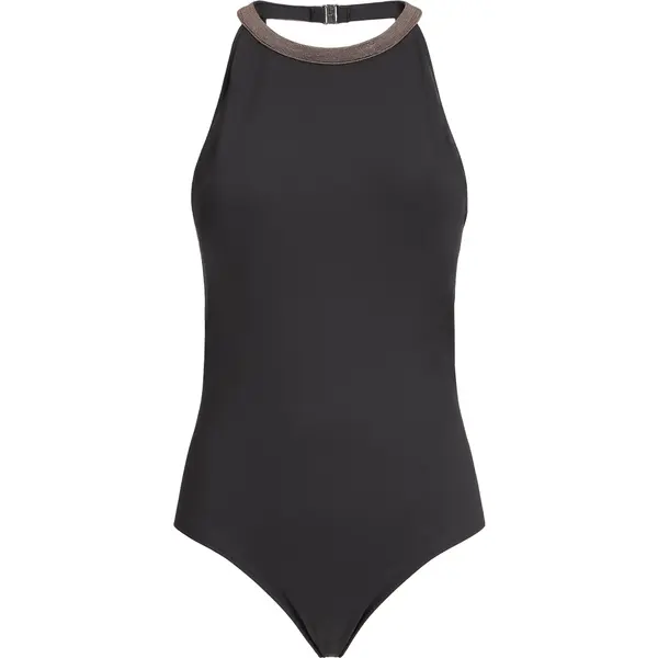 Brunello Cucinelli Techno Jersey One-piece Swimsuit - Lignite Grey
