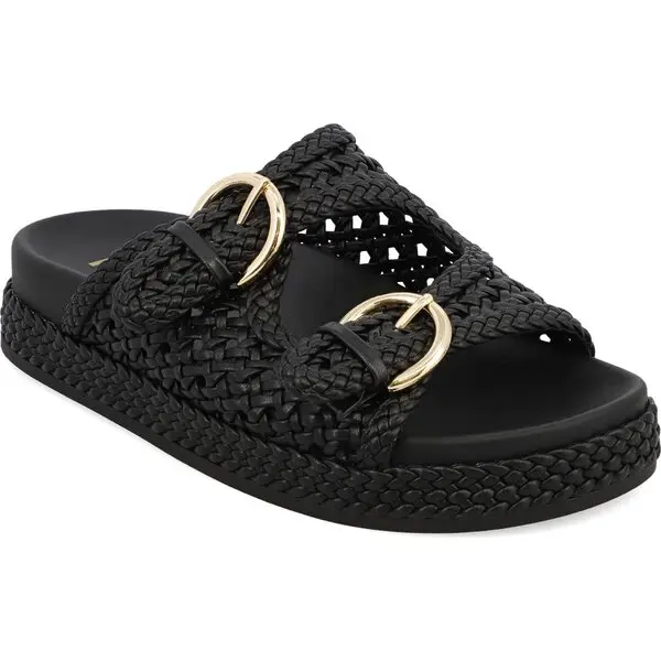 Mia Braided Buckle Strap Platform Sandals - Black