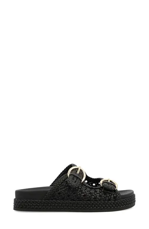 Mia Braided Buckle Strap Platform Sandals - Black