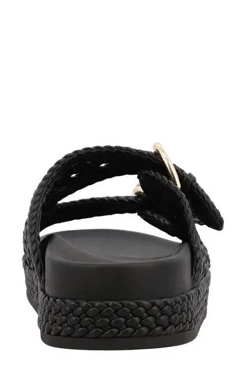 Mia Braided Buckle Strap Platform Sandals - Black