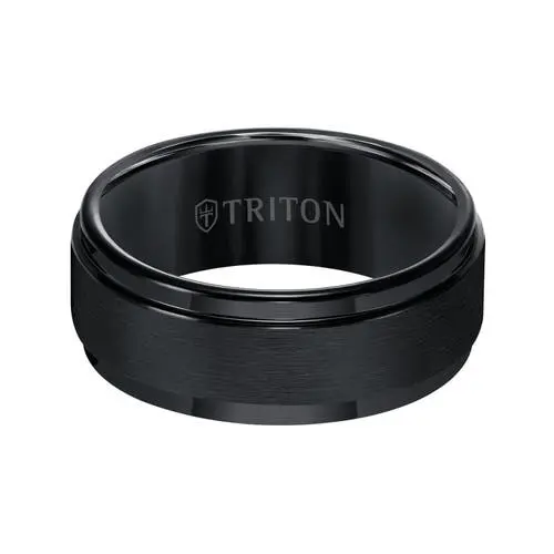 TRITON 9mm Tungsten Carbide Step Edge Ring - Black