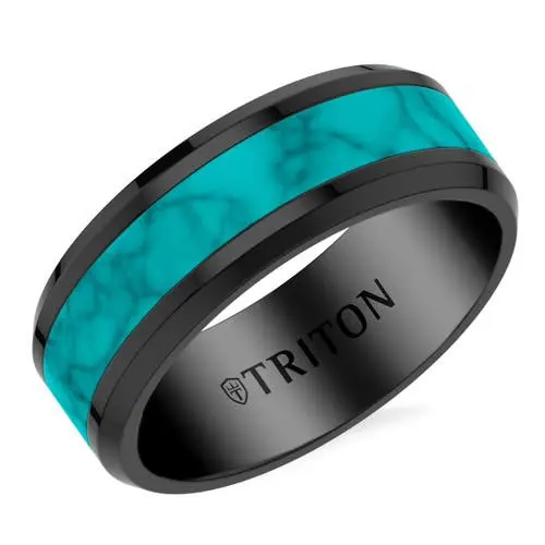 TRITON 8mm Tungsten Carbide And Turquoise Ring - Black