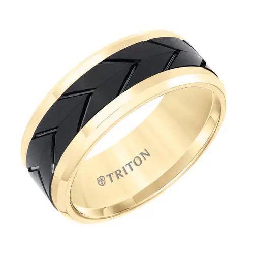 TRITON 9mm Tungsten Carbide Ring With Tire Tread Center - Black