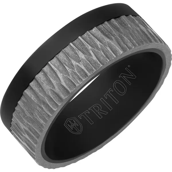 TRITON 8mm Tantalum Ring With Asymmetrical Inlay - Black