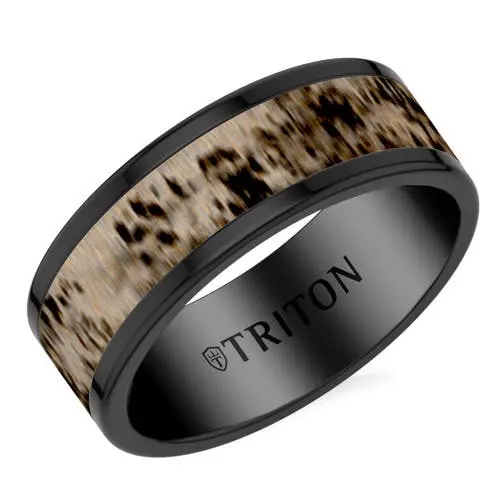 TRITON 8mm Tungsten Carbide Band With Deer Antler Inlay - Black