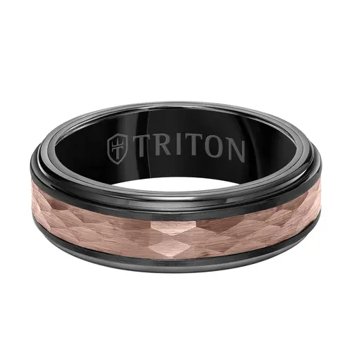 TRITON 7mm Tungsten Carbide Ring With Hammered Center