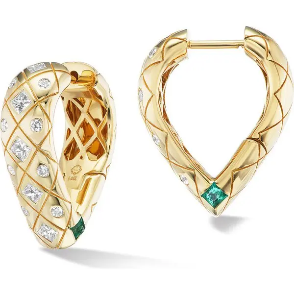 ORLY MARCEL Mama Bliss Diamond & Emerald Hoop Earrings - Gold