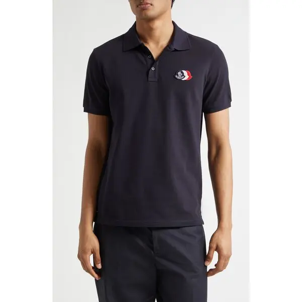 Moncler Logo Patch Cotton Polo - Navy