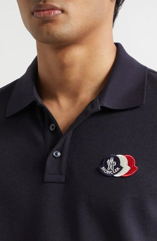 Moncler Logo Patch Cotton Polo - Navy