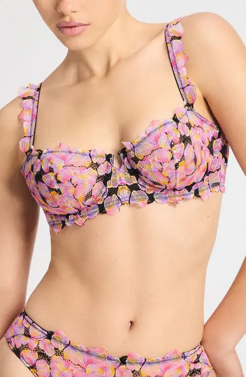 SAVAGE X FENTY Sun Tide Floral Lace Unlined Balconette Bra - Black Caviar