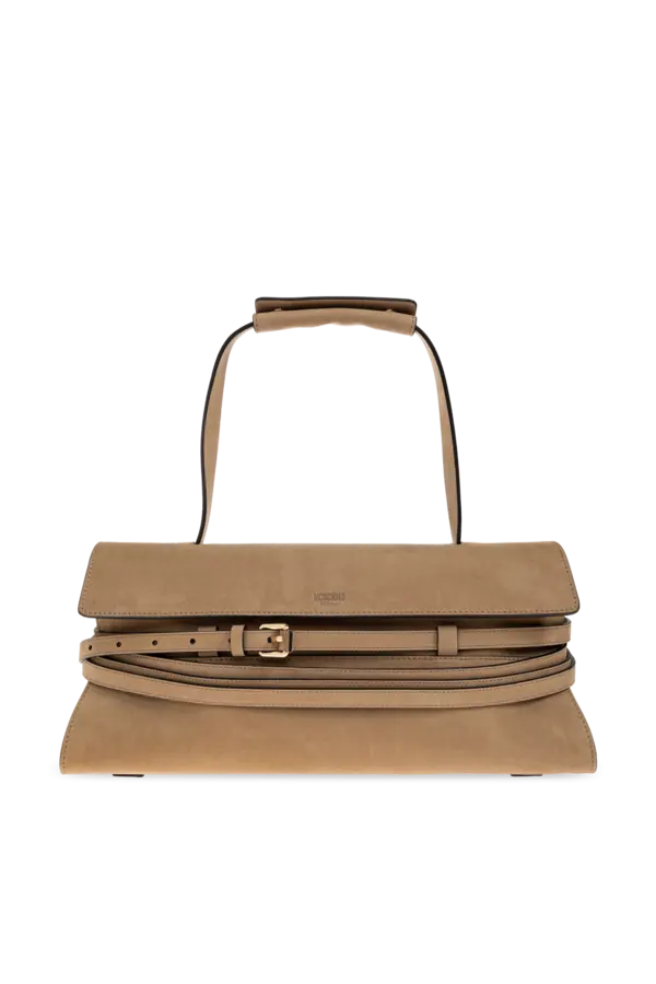 Moschino Suede Handbag With Tie Detail - Beige