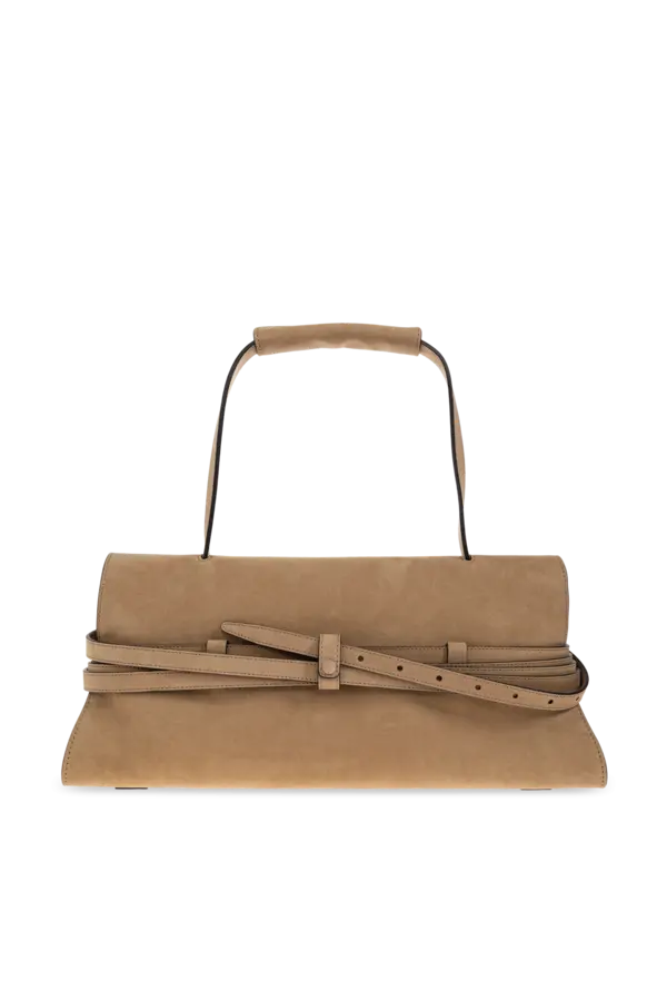 Moschino Suede Handbag With Tie Detail - Beige