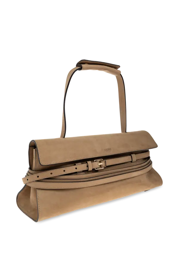 Moschino Suede Handbag With Tie Detail - Beige