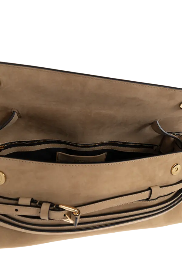 Moschino Suede Handbag With Tie Detail - Beige