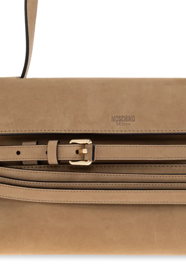 Moschino Suede Handbag With Tie Detail - Beige