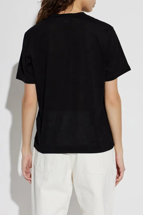 AMI Paris T-shirt With Embroidered Logo - Black