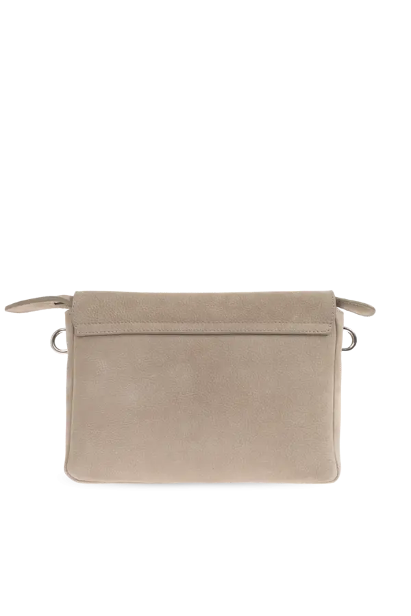 AMI Paris Leather Shoulder Bag With Logo - Beige