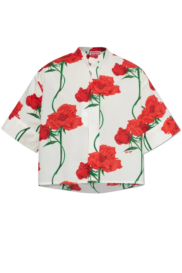 Kenzo Floral Motif Boxy Shirt - White
