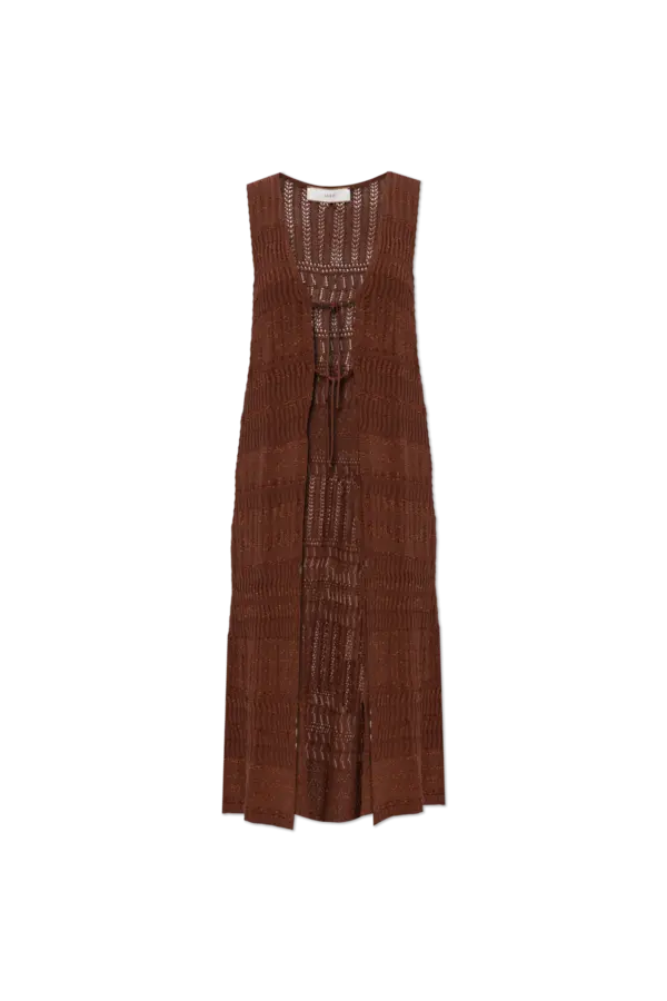 AKEP Long Knit Vest With Tie Detail