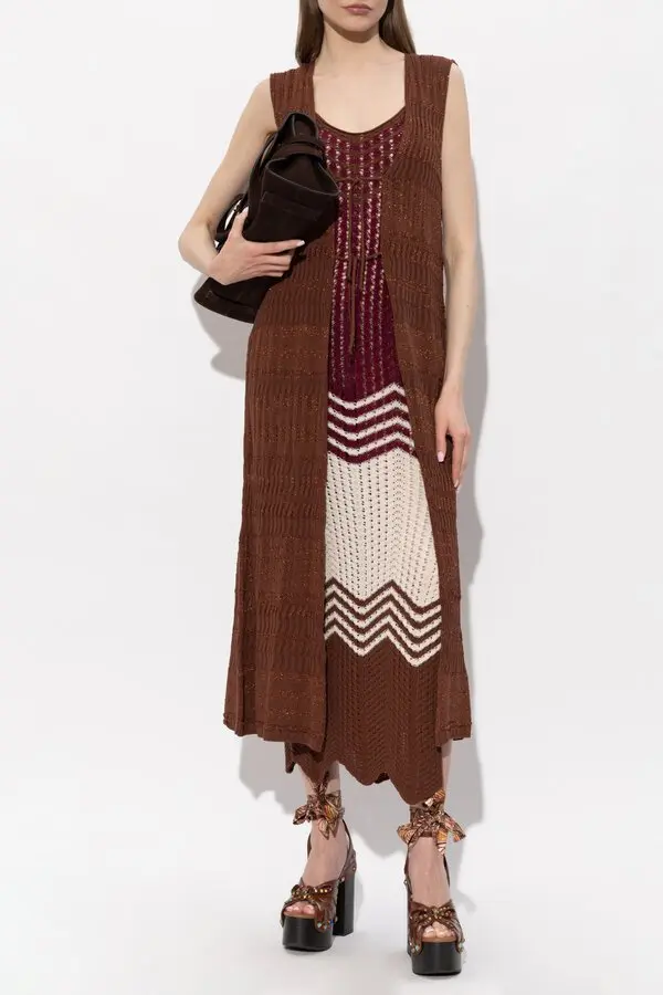 AKEP Long Knit Vest With Tie Detail
