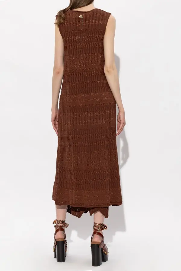 AKEP Long Knit Vest With Tie Detail