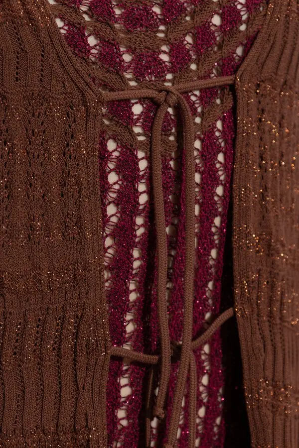 AKEP Long Knit Vest With Tie Detail